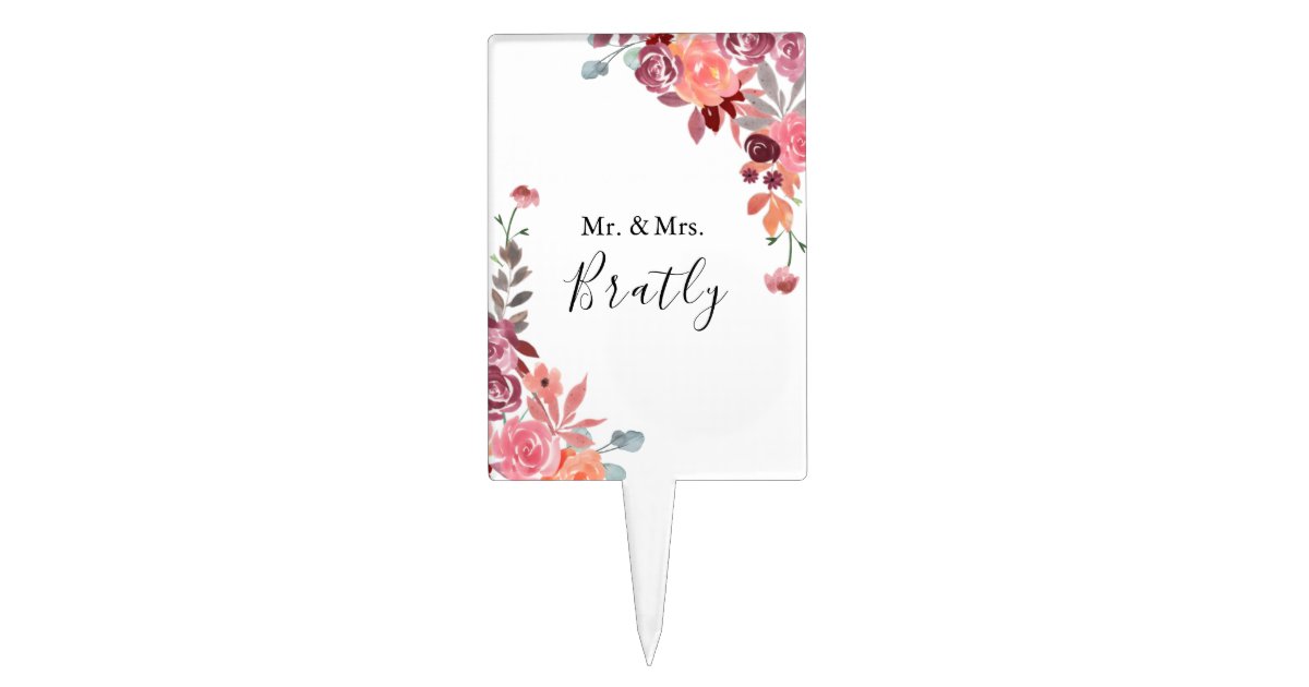 Coral And Peach Watercolor Floral Wedding Cake Topper | Zazzle