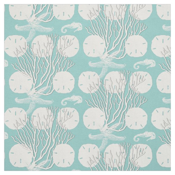 Sea coral, Sand dollar and starfish Fabric | Zazzle
