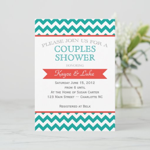 Coral and turquoise Chevron Shower Invitation | Zazzle