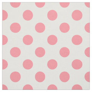 White and Coral Pink Polka Dot Pattern Fabric | Zazzle