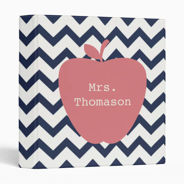 Coral Apple Navy Chevron Teacher Binder | Zazzle