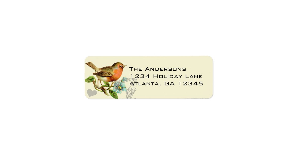 Coral & Aqua Musical Vintage Bird Return Address Label | Zazzle.com