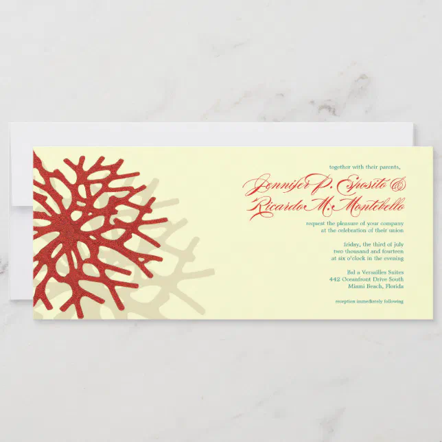 Coral Beach Ocean Reef Wedding Invitation | Zazzle