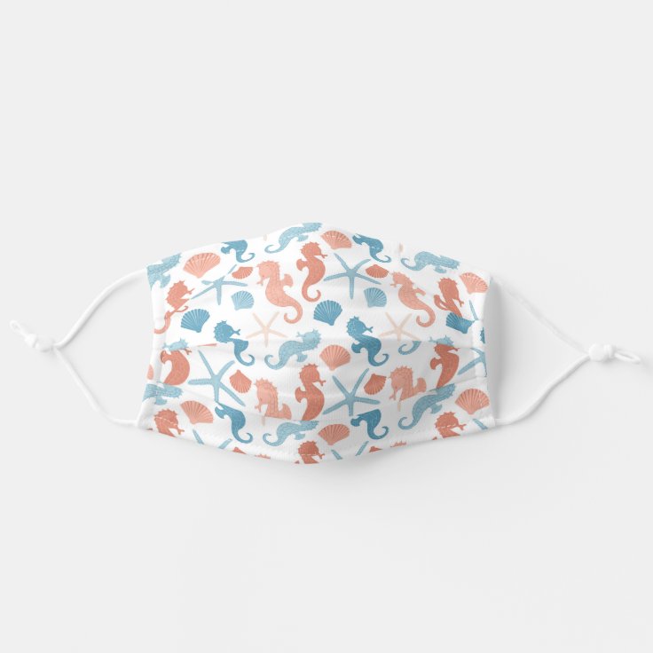 Coral Blue Nautical Pattern Adult Cloth Face Mask | Zazzle