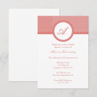 Coral Chevron Monogram Bridal Shower Invitation | Zazzle