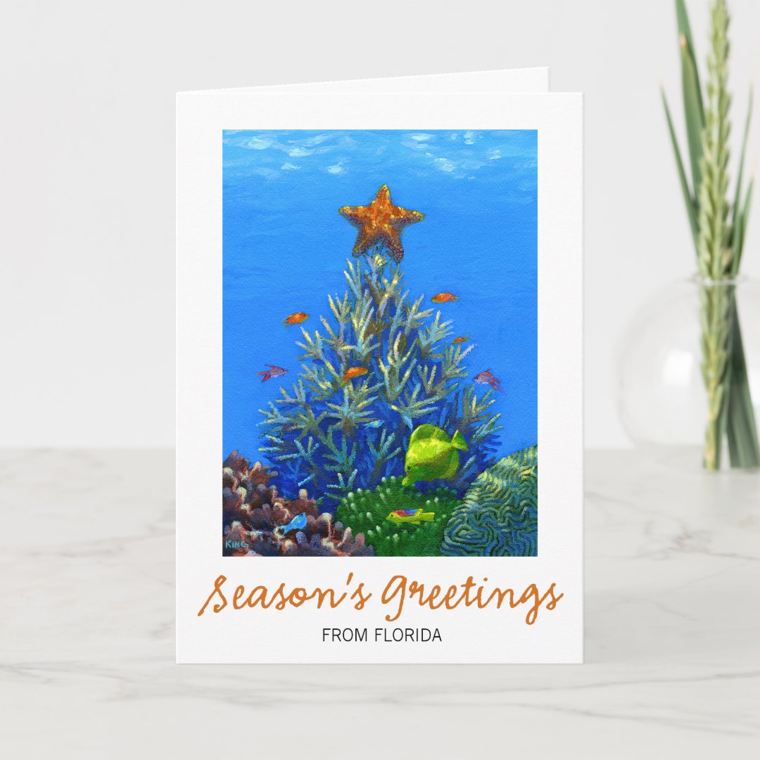 Coral Christmas Tree Card | Zazzle