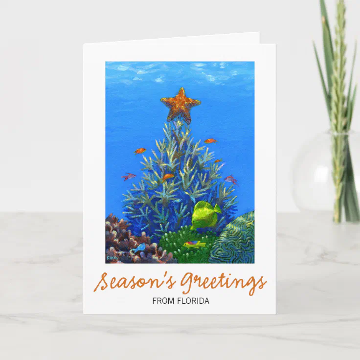 Coral Christmas Tree Card | Zazzle