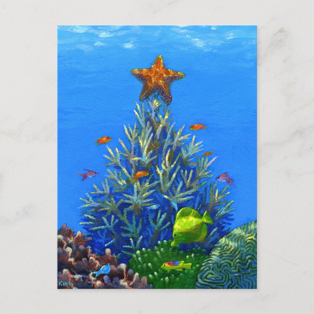 Coral Christmas Tree postcard | Zazzle