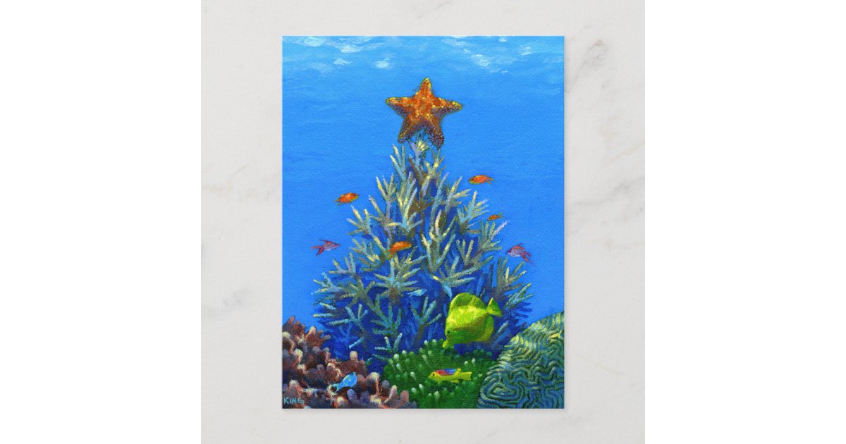 Coral Christmas Tree postcard | Zazzle
