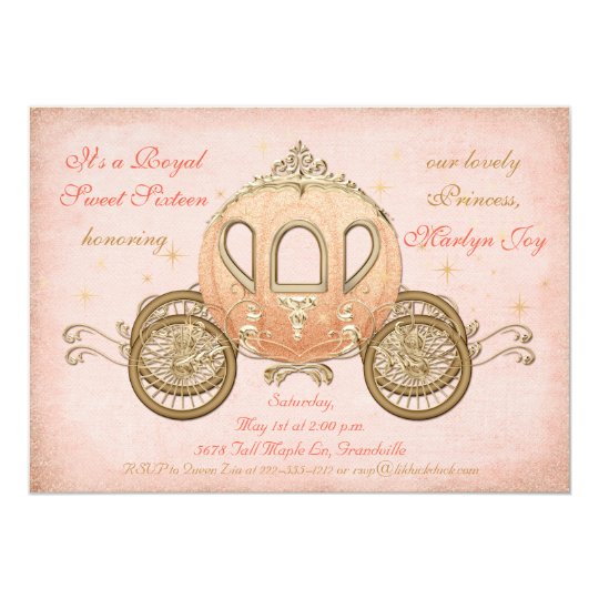 Coral Fairytale Princess Sweet 16 Invitations | Zazzle.com
