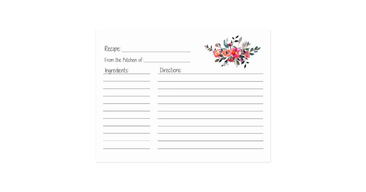 Coral Floral Recipe Card | Zazzle.com