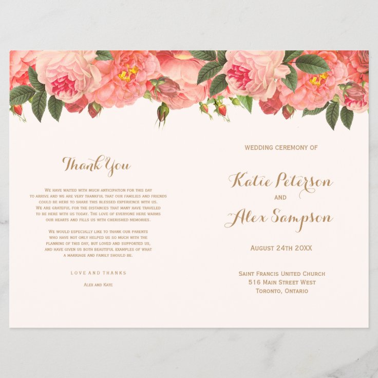 Coral Floral Wedding Programs | Zazzle