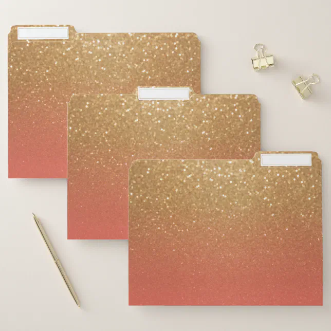 Coral Gold Glitter File Folder | Zazzle