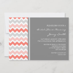 Coral Gray Chevron Bridal Shower Invitation Cards | Zazzle