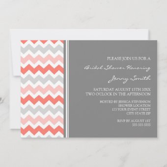 Coral Gray Chevron Bridal Shower Invitation Cards | Zazzle