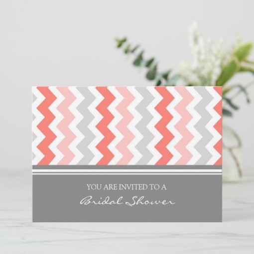 Coral Gray Chevron Bridal Shower Invitation Cards | Zazzle