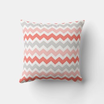 Coral Gray Chevron Decorative Pillow | Zazzle
