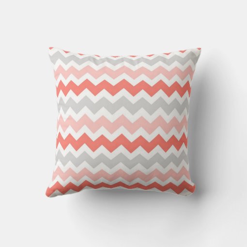 Coral Gray Chevron Decorative Pillow | Zazzle