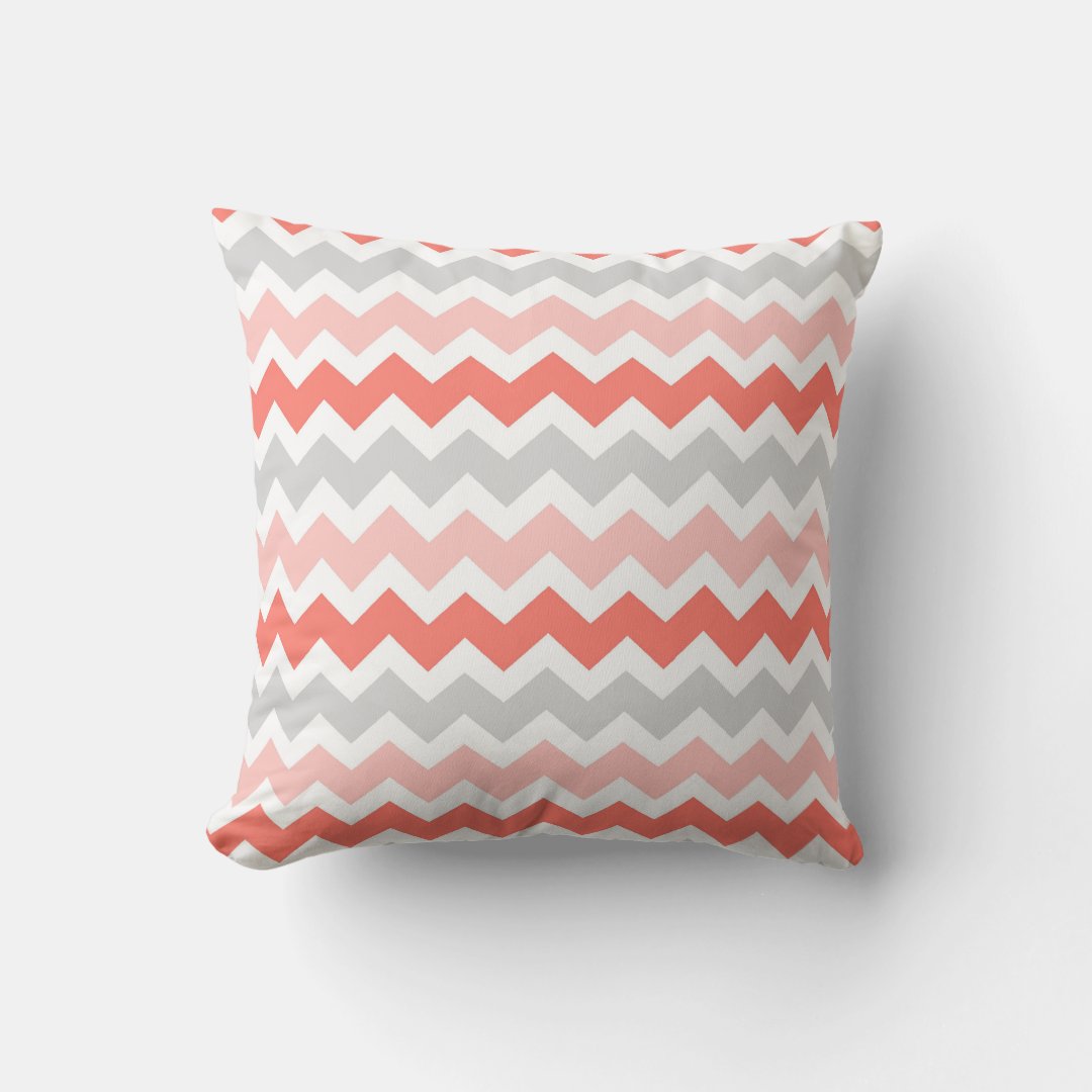 Coral Gray Chevron Decorative Pillow | Zazzle