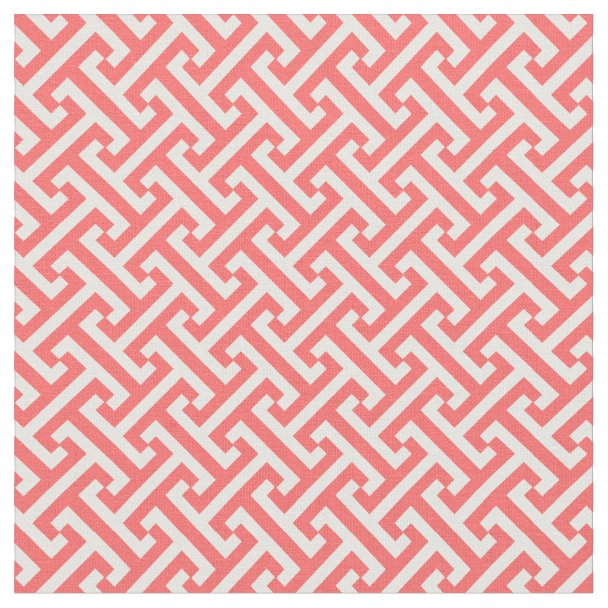 Coral Greek Key Fabric | Zazzle