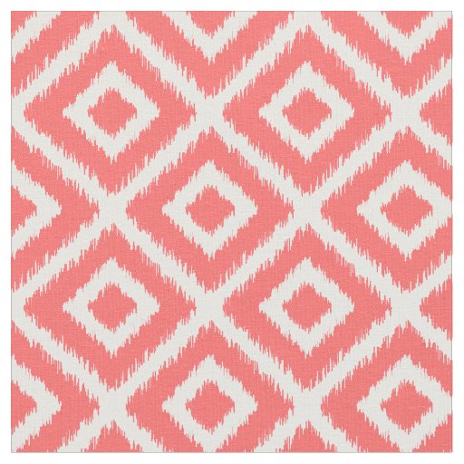 Coral Ikat Diamonds Fabric | Zazzle