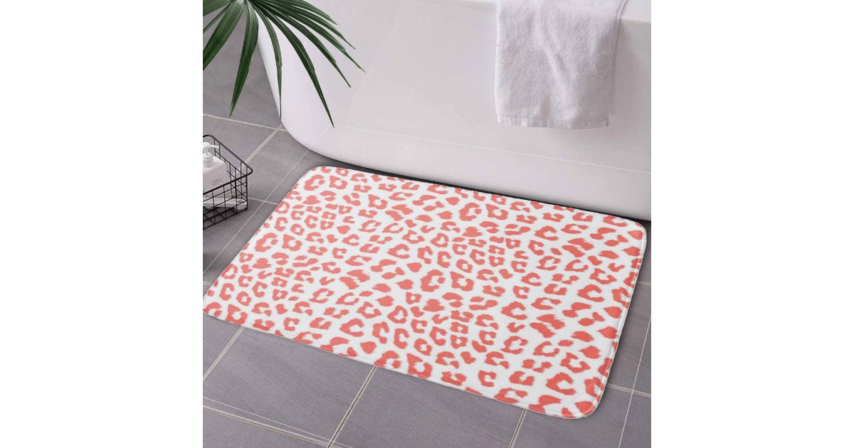 Coral Leopard Print Bath Mat | Zazzle
