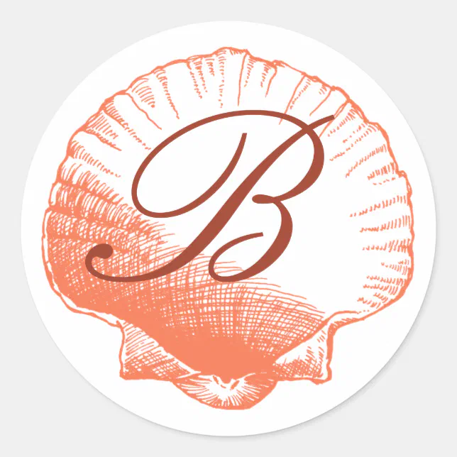 Coral Monogrammed Sea Shell Sticker | Zazzle