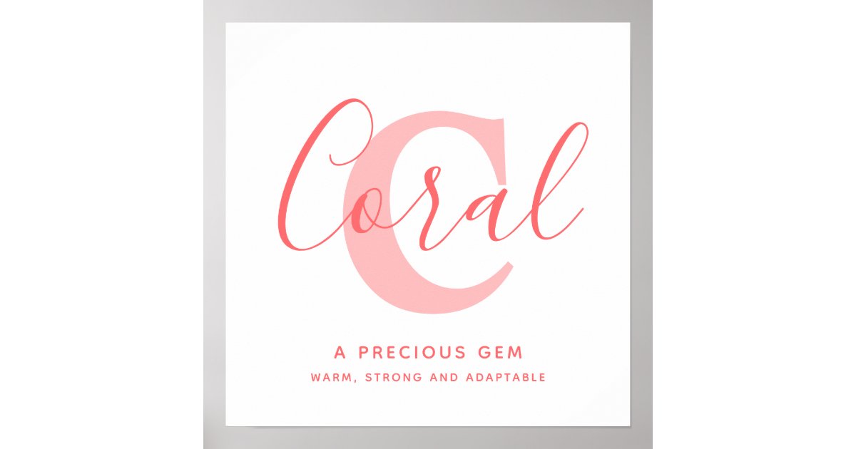 Coral name meaning orange pink text personalized poster | Zazzle