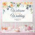 Coral Navy Blue Watercolor Floral Welcome Wedding Banner | Zazzle