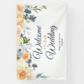 Coral Navy Blue Watercolor Floral Welcome Wedding Banner | Zazzle