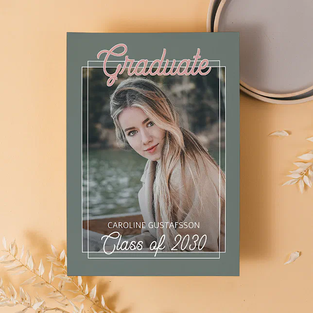Coral Orange Blush Red Sage Green Graduation Announcement | Zazzle