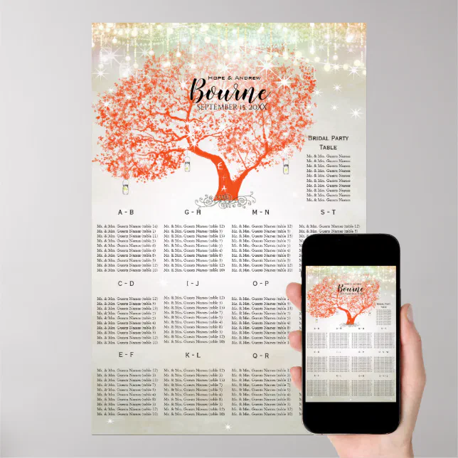 Coral Orange Rustic Country Tree Seating Chart | Zazzle