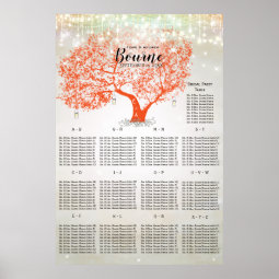 Coral Orange Rustic Country Tree Seating Chart | Zazzle