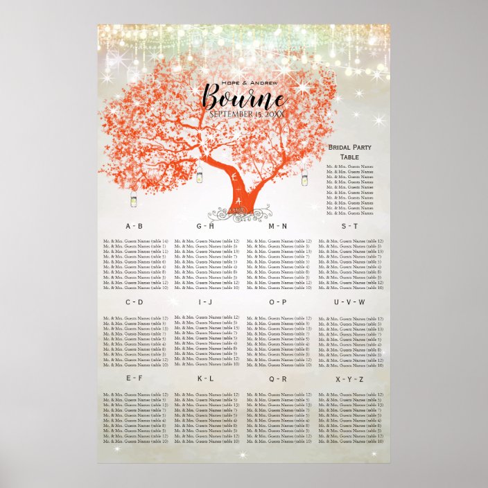 Coral Orange Rustic Country Tree Seating Chart | Zazzle.com