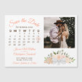 Coral Peach Floral Calendar & Photo Save the Date Magnetic Invitation ...