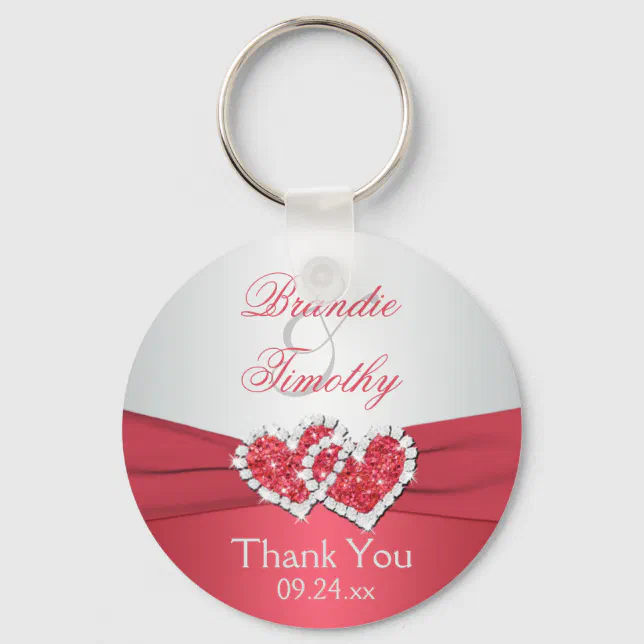 Coral Pink and Gray Wedding Favor Key Chain | Zazzle