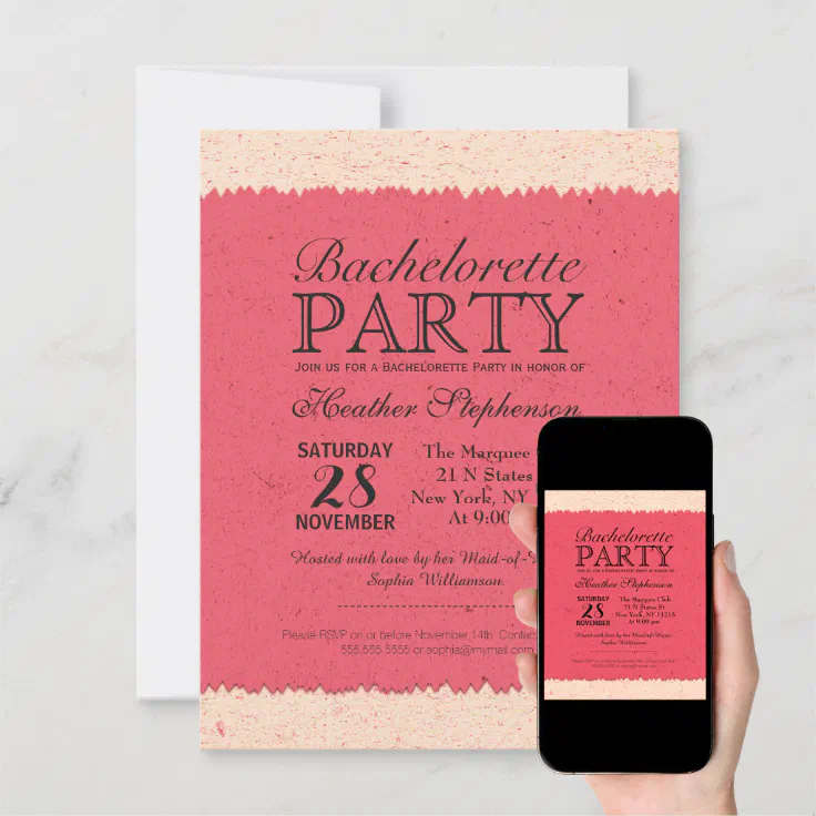 Coral Pink and Peach Edgy Pattern Invitation | Zazzle
