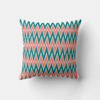 Coral Pink and Teal Zigzag Pattern Throw Pillow | Zazzle