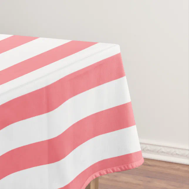 Coral Pink and White Stripe Tablecloth | Zazzle