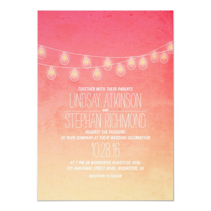 Coral Pink Elegant String Lights Wedding Invites | Zazzle.com