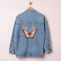 Coral Pink Floral Butterfly Denim Jacket | Zazzle