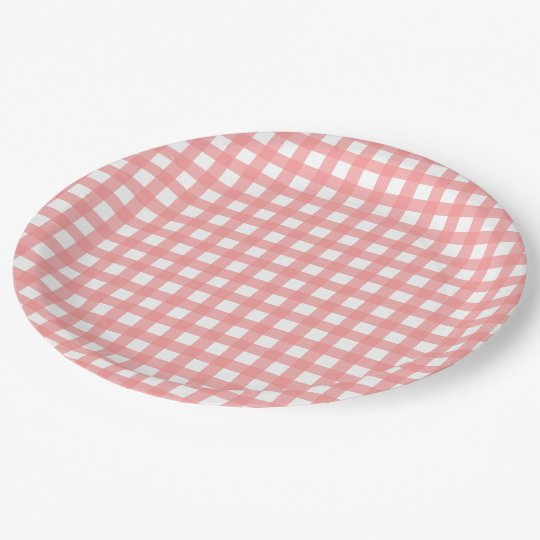 Coral Pink Gingham Paper Plates | Zazzle.com