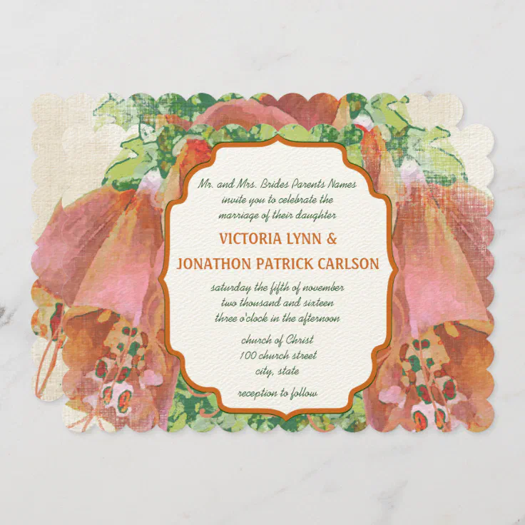 Coral Pink Green Wedding Typography Wedding Invitation | Zazzle