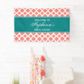 Coral Pink Quatrefoil Pattern with Teal Bridal Banner | Zazzle
