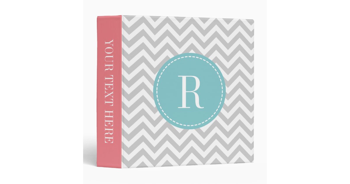 Coral pink teal gray chevron pattern 3 ring binder | Zazzle