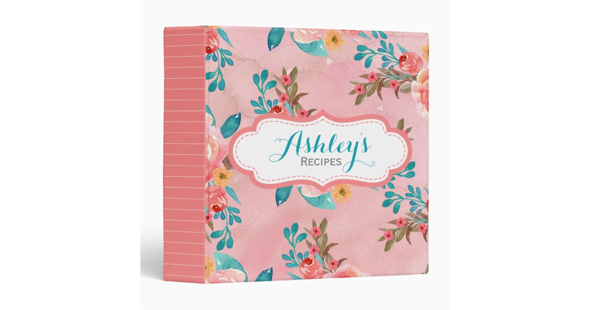 Coral Pink Watercolor Floral Pattern Binder | Zazzle