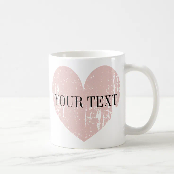 Coral pink weathered heart personalized coffee mug | Zazzle