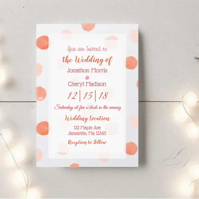 Coral Polka Dots Wedding Invitation | Zazzle