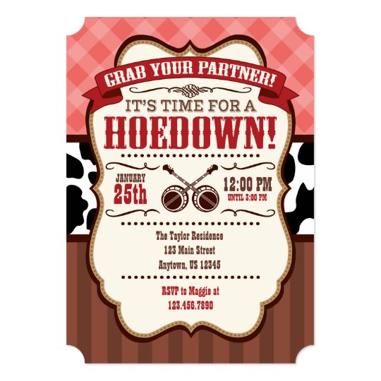 Coral Red Brown Hoedown Party Invitation | Zazzle.com