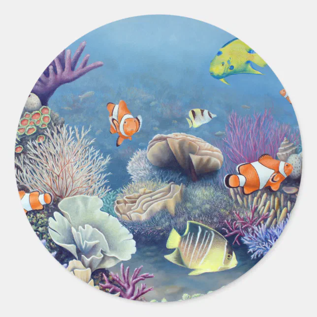 Coral Reef Classic Round Sticker | Zazzle